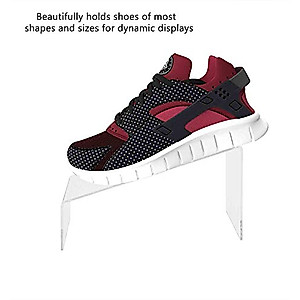 2 Pack Acrylic Shoe Display Stand Clear Premium Lucite 4"W x 5"H Slanted Footwear Showcase Riser with Heel Stop for Retail Shops and Clothing Stores by Marketing Holders