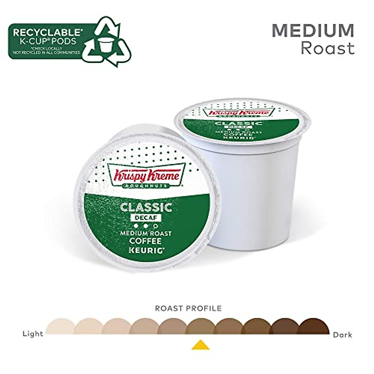Krispy Kreme Classic Decaf, Single-Serve Keurig K-Cup Pods, Medium Roast Coffee Pods, 12 Count (Pack of 6)