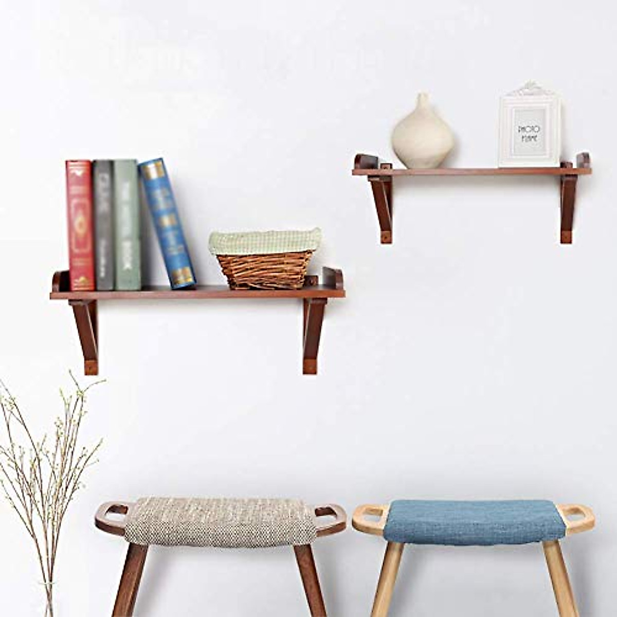 PIBM Stylish Simplicity Shelf Wall Mounted Floating Rack Shelves Separator Plate Solid Wood Tv Background Storage Side Fence Beautiful Durable Living Room,2 Colors,2 Sizes, Bbrown , 60x23x25cm