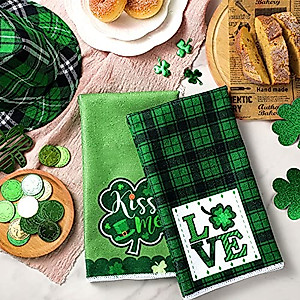 4 Pcs St Patrick's Day Dish Towel Kitchen Towel Absorbent Fast Drying Cloth Decorative St Patrick's Day Gnomes Tea Towels Decorative Dishcloths for Kitchen Bathroom Home, 16 x 24 Inch (Cute Style)