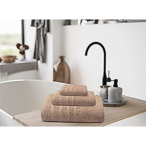 Textila Cotton Towel Set - 3 Piece Set Includes 1 Bath Towels, 1 Hand Towels, and 1 Washcloths - Soft and Absorbent Towel Set for Bathroom - Beige Color Towels Ideal for Everyday Use