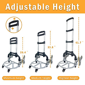 FUVLFAL Stair Climbing Cart, Folding Hand Truck Dolly Cart, Grocery Shopping Cart with Mute Wheels, 180lbs Weight Capacity Aluminum Hand Truck for Luggage, Travel