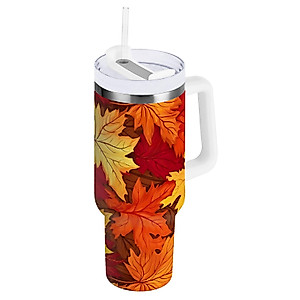 YKZEYK Leaf Watercolor Fall 40 OZ Tumbler with Handle And Straw Insulated Tumblers Coffee Mug Travel Cup Reusable Water Bottle Cup Tumbler