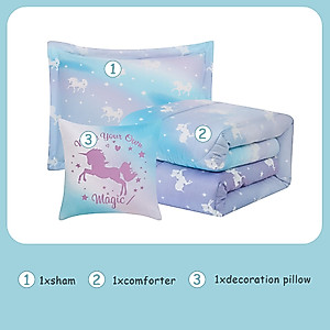 Kaleido Space KALEIDOSPACE Kids Twin Comforter Sets for Girls, Glow in The Dark Unicorn Bedding Sets -3 Pieces Lightweight Bed in A Bag