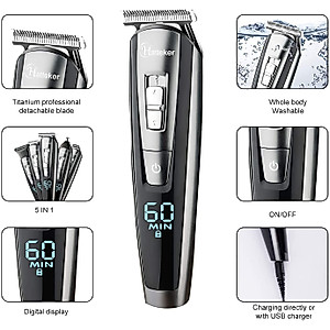 Hatteker Hair Clipper Beard Trimmer Kit for Men Cordless Hair Mustache Trimmer Hair Cutting Groomer Kit Precision Trimmer Waterproof USB Rechargeable 5 in 1