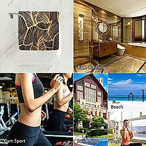 VunKo Gold Leaves Kitchen Microfiber Hair Hand Dish Towel Home Soft Highly Absorbent Decorative Dishcloth for Bathroom Beach Hotel Gym Spa Yoga 16 x 28 in