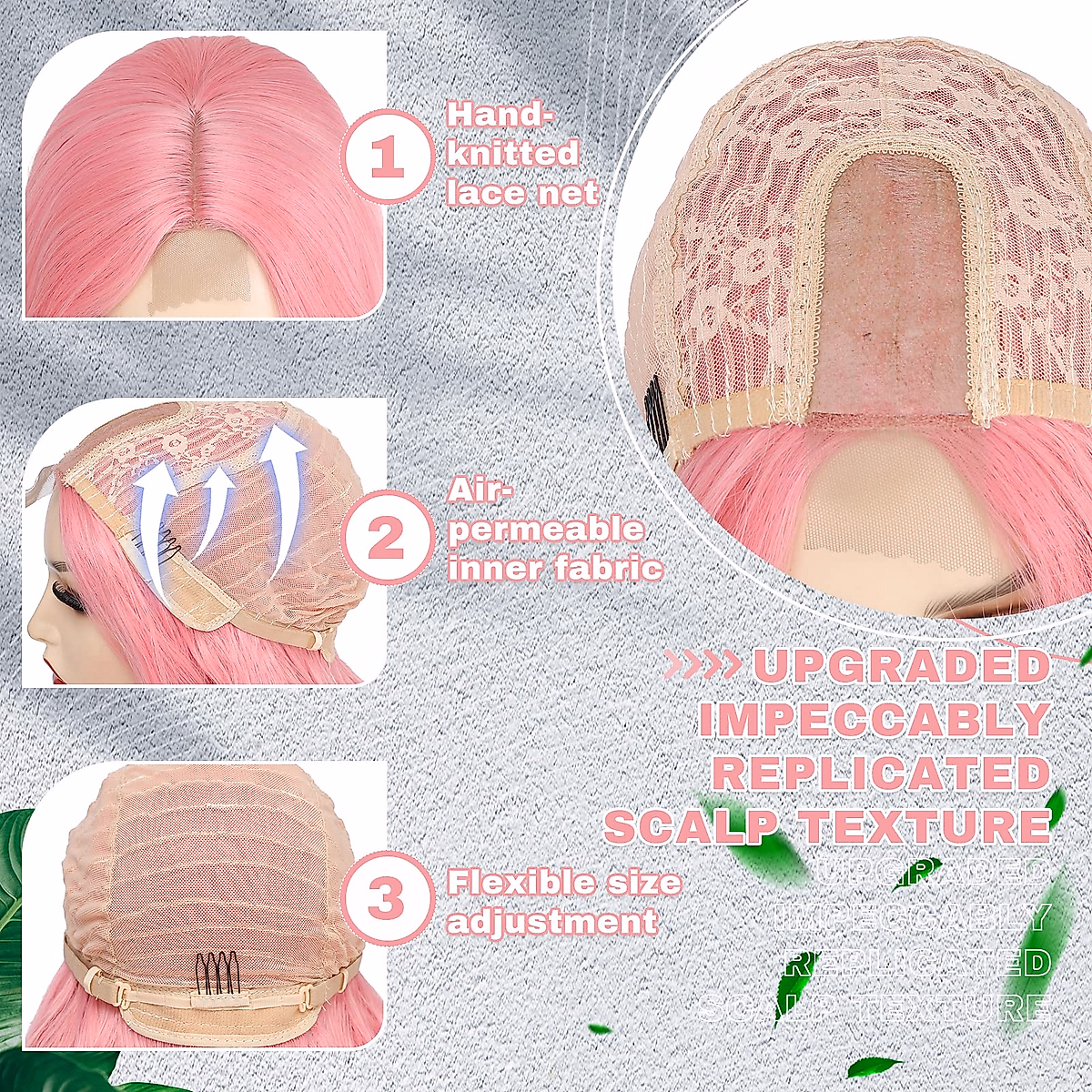 BUPPLER Cosplay Long Pink Wig 28 Inch Middle Part Synthetic Wig Realistic Gifts Party Wigs for Women Daily Use Colorful Wigs (Pink)