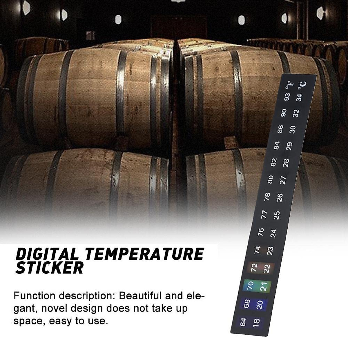 Stick On Thermometer Strip, Digital Temperature Display for Fermenting, Brewing, Wine, Beer, Kombucha or Aquariums 64-93F (18-34°C) Adhesive Thermometer Sticker