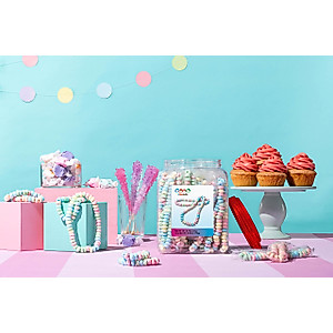 36 Candy Necklaces Individually Wrapped, Choker Style, Nostalgic Pastel Candy Jewelry Perfect for Party Favors, Pinata Fillers and Goodie Bags, Packed in a Convenient Display Tub, By 4YoreElves