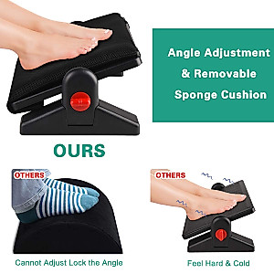 Prodigen Upgrade Adjustable Under Desk Footrest Ergonomic Foot Rest with Removable Sponge Cushion for Home, Office, Four Seasons, Tilt Angle Adjustment Non-Skid Massage Surface Comfort