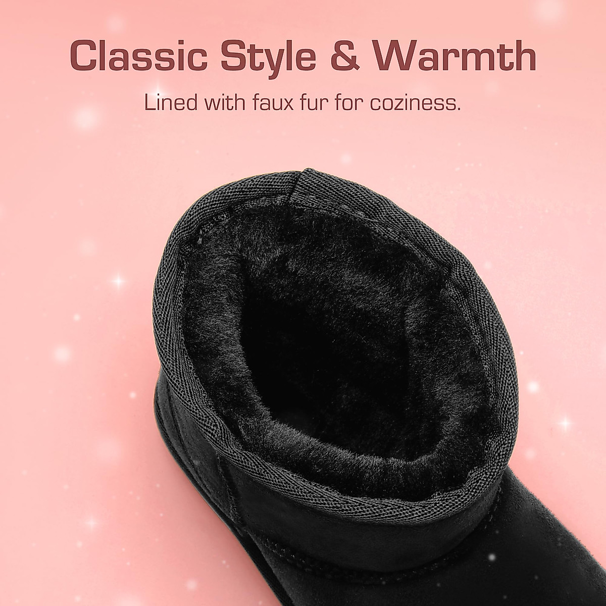 DREAM PAIRS Girls Boys Boots Kids Winter Ankle Faux Fur Lined Snow Shoes FuzzyClassic Kid's Low Boot for Toddler/Little Kid/Big Kid,Size 10 Toddler,All Black,KSB214-1