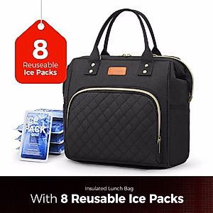 iPhixx Lunch Bags for Women, Lunch Box for Women Insulated Lunch Bag, Leakproof Lunch Tote Bags for Work with Adjustable Strap Reusable Cooler Tote Bag for Picnic,Camping, 8 Ice Packs