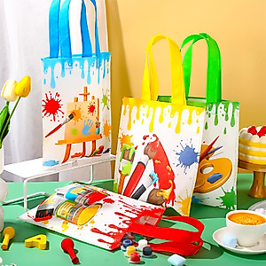 Sweetude 24 Pack Paint Party Favor Bags Non Woven Art Party Gift Bags Kids Art Paint Treat Goodie Bags Paintbrush Splatter Tote Bags for Paint Theme Birthday Party Baby Shower Supplies, 4 Styles