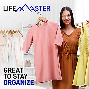 Lifemaster Wooden Hanger Set - 80 Pieces Non-Slip Versatile Closet Space-Saving Hanger Set for Suit, Coat, Camisole, Jacket, Pants, and Dresses with Rotating Swivel Hook - Natural Wood