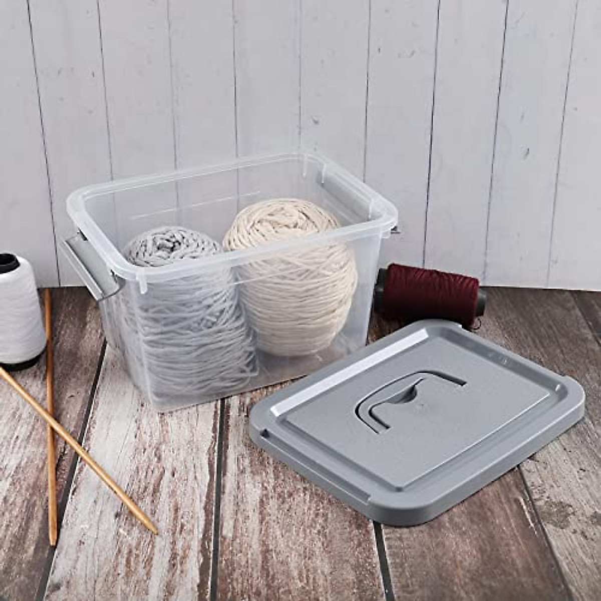 Yarebest 6-pack 6L Clear Plastic Box with Lids, Small Storage Bins