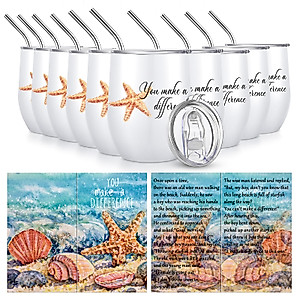 Set of 10 Thank You Gifts Make a Difference Gift Employee Appreciation Bulk 12oz Stainless Steel Tumbler Cup Starfish Motivational Poem Cards for Volunteer Staff Secretary Assistant Nurse