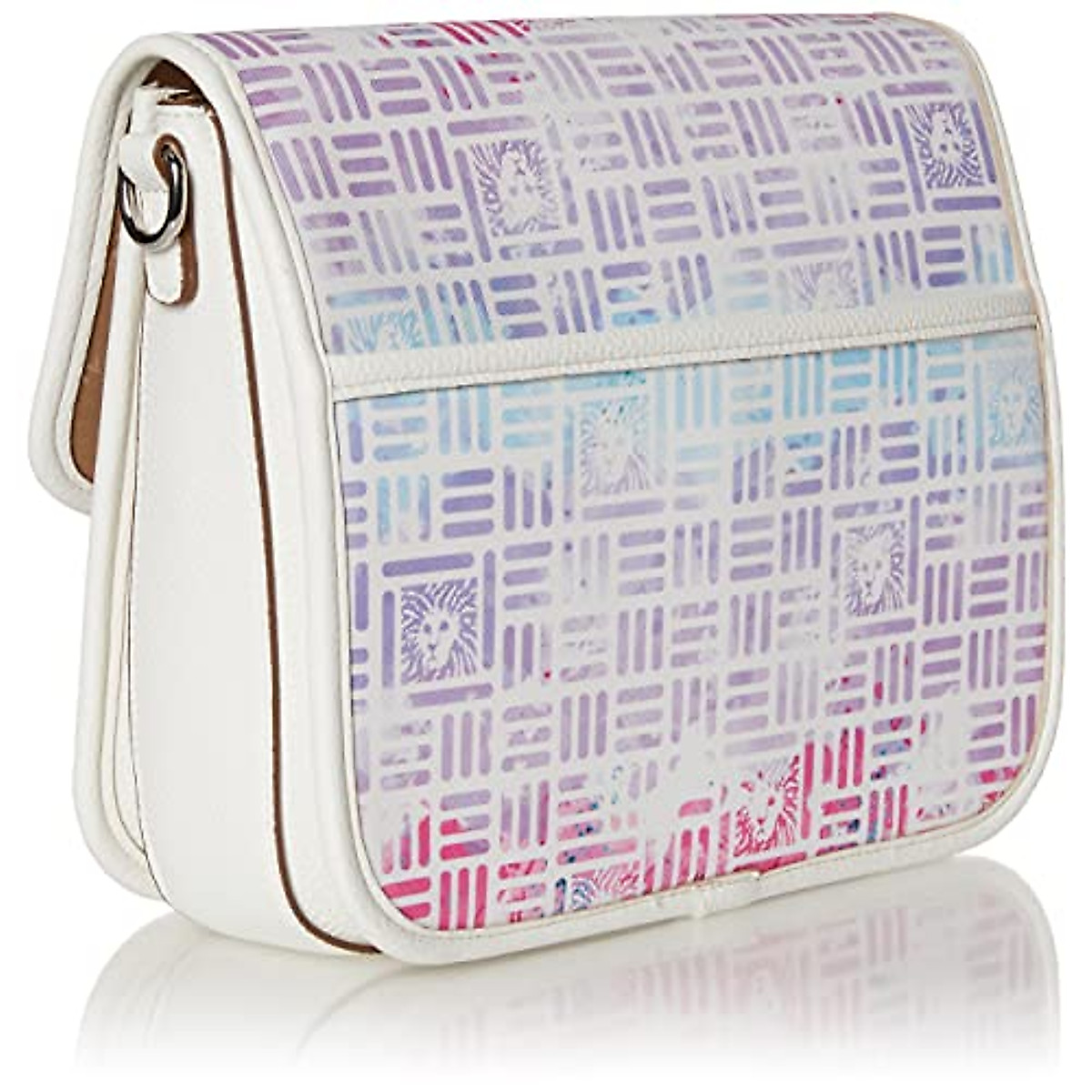 Anne Klein Flap Crossbody w/Horse bit, Ombre Rainbow Lion Logo Print/Anne White