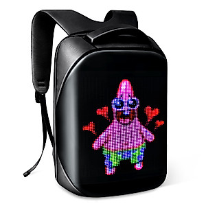 Tesinll Led Backpack with Programmable & Full Color Screen, Birthday Gift for Men/Women, Motorcycle Backpack, Waterproof Shoulder Travel Backpack, Laptop Backpack 15.6 Inch (Black)