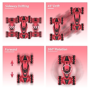 AONGAN RC Girls Remote Control Car,Double Sided 4WD Race Car 360°Drift，Gesture Sensing Rc Stunt Car，Girls Toys Age 6-8 RC Car, Girls Car Toys for 4 5 6 7 8 Years Old Toddlers Kids Birthday Gifts（Red）