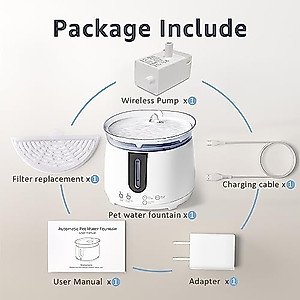 AQHH Cat Water Fountain, Pet Water Fountain with Upgraded Wireless Pump for Cats and Small Dogs, Ultra Quiet Water Fountain for Cats Inside, Easy to Clean and Assemble, App Control, 2L