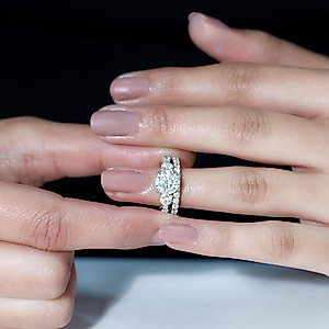 Rosec Jewels Certified Moissanite Engagement Ring Set, D-Vs1 Quality, 8mm Round Shape Moissanite Bridal Ring Set - Ideal For Wedding, 14K White Gold, Size:US 6.00