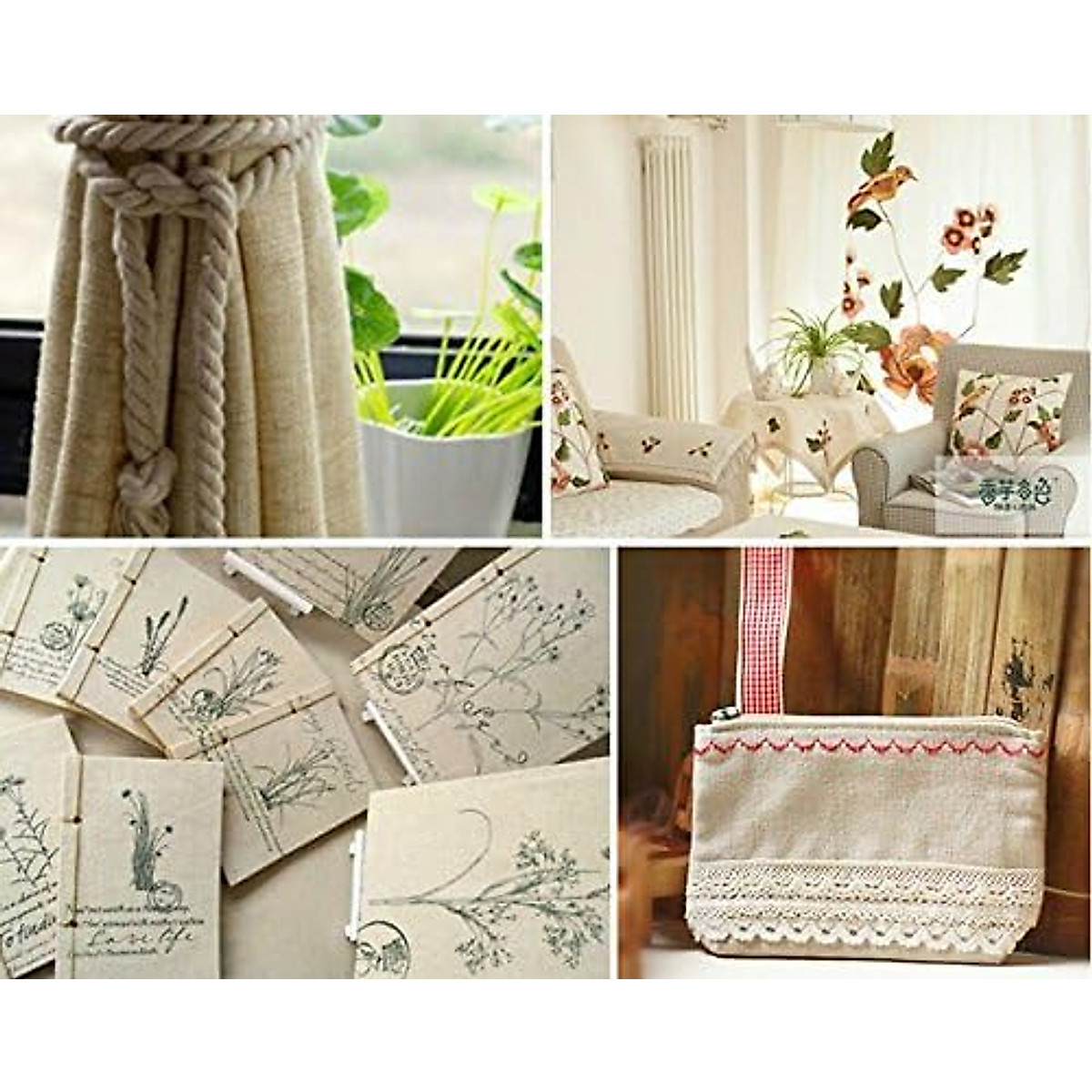 Embroidery Linen Fabric by The Yard - 5 Yard Linen Embroidery Fabric Plain Solid Color Cloth, 62 Inch Wide Linen Fabric by The Yard for Needlework, Tablecloth, Curtain, Garments Craft