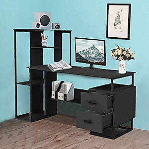 Computer Desk with Multiple Racks and Drawers - Writing Compact Desk Study Desk Industrial Style Workstation Laptop Table for Home Office Desk Students Study Desk Wood Table (from US)