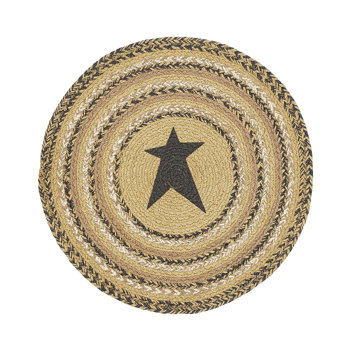 VHC Brands Kettle Grove Table Mat- Pot Holder- Woven Jute Trivet, 15" Round, Stencil Star