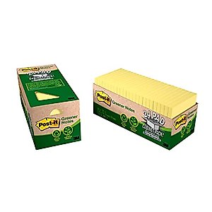 Post-it Greener Notes, 3 in x 3 in, 24 Pads, America's #1 Favorite Sticky Notes, Canary Yellow (654R-24CP-CY)