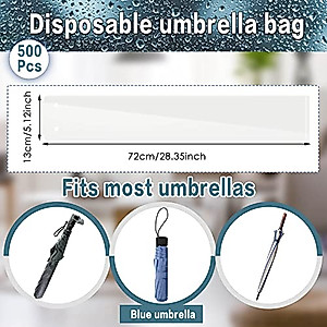 500 Pcs Clear Disposable Wet Umbrella Bags Umbrella Rain Bags Heavy Duty Umbrella Sleeve Big Covers for Wet Umbrellas Keep Church Lobby Floors Dry
