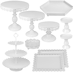 ZOOFOX Set of 10 Metal Cake Stands, Cupcake Holder Fruits Dessert Snack Plate Decor Serving Platter for Baby Shower, Wedding, Birthday Party or Christmas ( White )