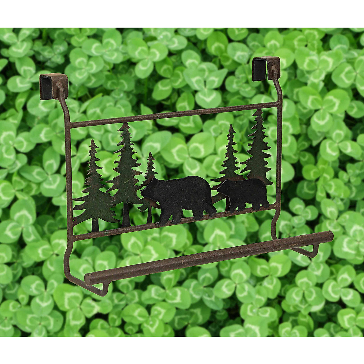 Metal Rustic Black Bear Family Door Mounted Towel Rack Kitchen Cabinet Organizer
