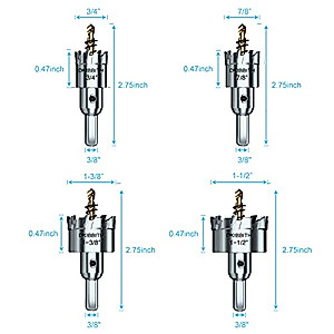 4-Piece TCT Hole Saw Kit, Tungsten Carbide Tipped Hole Cutter Set with Titanium-Plated Pilot Drill Bit for Hard Metal, Stainless Steel, Wood, Plastic