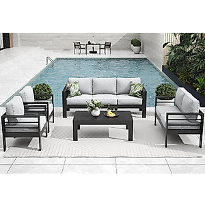 Vakollia 5 Pieces Modern Aluminum Patio Furniture Set, Outdoor Conversation Sets Metal Sectional Sofa with Coffee Table