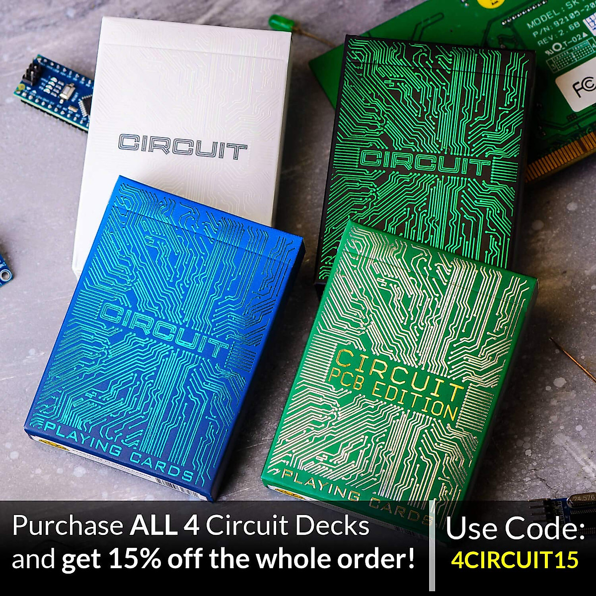 Circuit Neon Green Playing Cards with Free Card Game eBook, Creative Deck of Cards, Premium Card Deck, Cool Poker Cards, Unique Bright Colors for Kids & Adults, Computer Themed, Black Playing Cards