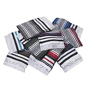 Vera Cruz Mexican Blankets and Throws, 10 Pack Mexican Blanket, 75" x 53" Yoga Blankets, Camping, Picnic, or Beach Blanket, Assorted-Colors May Vary