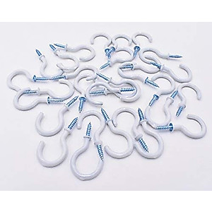 30 Pack of Vinyl Coated Screw-in Ceiling Hooks Cup Hooks (White)