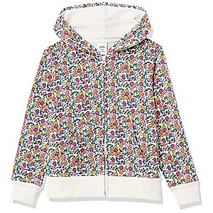Amazon Essentials Girls' Fleece Zip-Up Hoodie Sweatshirt, White Ditsy Floral, Large