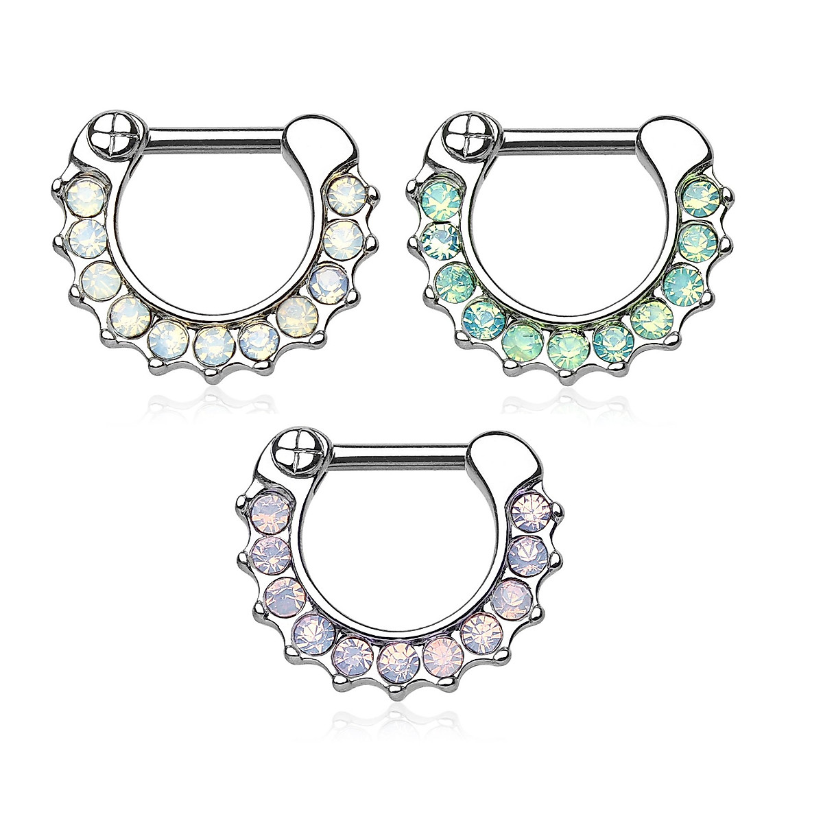 Pierced Owl Set of 3 16GA Opalite Paved Surgical Steel Septum Clicker Rings (Set of 3)