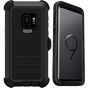 OtterBox Defender Series Rugged Case & Belt Clip Holster for Samsung Galaxy S9 (ONLY) Non-Retail Packaging - Black - with Microbial Defense