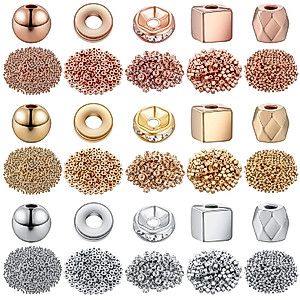 3630 Pieces Assorted Spacer Beads Faceted Rondelle Cube Square Column Beads Crystal Round Charms for Jewelry Making DIY Loose Beads, 5 Styles (Platinum, Gold, Rose Gold)