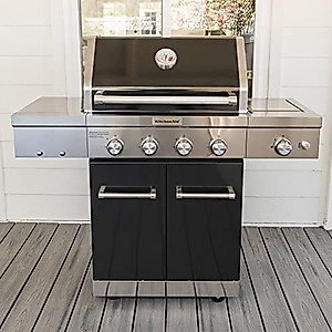 KitchenAid 720-0954L 4-Burner Stainless Steel Free Standing 55000 BTU Propane Gas Grill with Black Cabinet and Side Burner