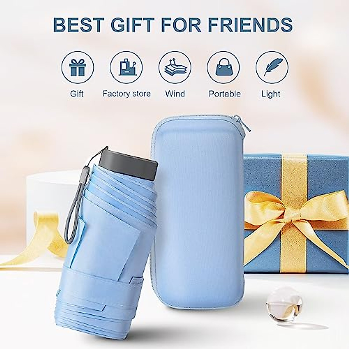 LEAGERA Compact Travel Umbrella with Case - Mini Umbrella for Purse, Small Lightweight &Tiny Design Perfect for Parasol Outdoor Sun&Rain Umbrellas