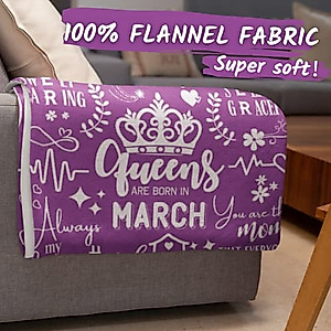 March Birthday Gifts for Mom, Mom Gifts, Gift for Mother, Queens are Born in March, Birthday Month Blanket for Mommy, Meaningful Words of Appreciation Throw for Beds, Couch, 50 X 65 Inches