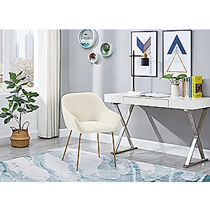 Ball & Cast Upholstered Dining Modern Accent Chair with Low Armrest Golden Metal Leg Set of 1, Beige