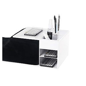 Eyelash Extension Neck Pillow With Acrylic Shelf Organizer Stand, Velvet Warm Lash Extension Grafting Pillow Makeup Tool Display Cabinet Shelves - White Shelf + Black Pillow(Velvet Pillowcase)