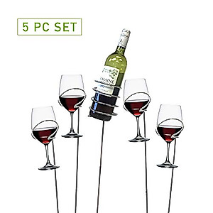 Mind Reader Picnic Wine Sticks, 5 pc Set, 5 Count (Pack of 1), Silver Bottle Glass Holder