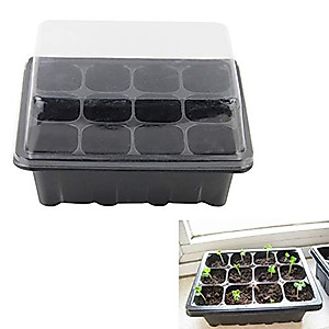 12 Holes Plastic Nursery Pot Grow Container Sprout Plate with Transparent Lids for Gardening Flower Cultivation Planting Containers 5Pcs (Black)