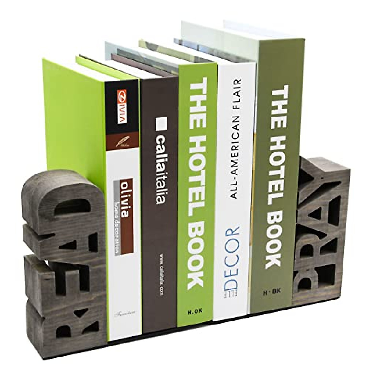 OwlGift Rustic Gray Wood Read & Pray Block Word Bookends, Unique Appearance Design, Home Office Decorative Book Stand, 1 Pair