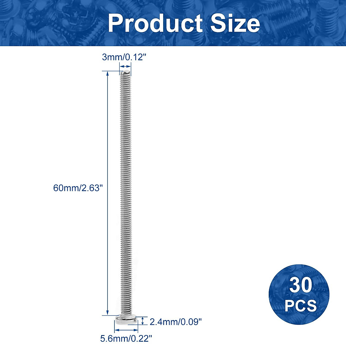 MroMax 30Pcs M3 x 60mm Pan Head Phillips Machine Screws, 304 Stainless Steel 18-8, Fully Thread, Metric Silver Gray Cross Head Screws Bolts for Computers, Camera and Other Small Electronic Devices